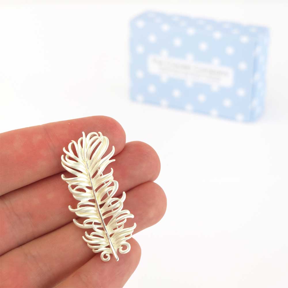Pearlescent White Feather Brooch | 4.5cm Long | Mini Gift | Cracker Fi ...