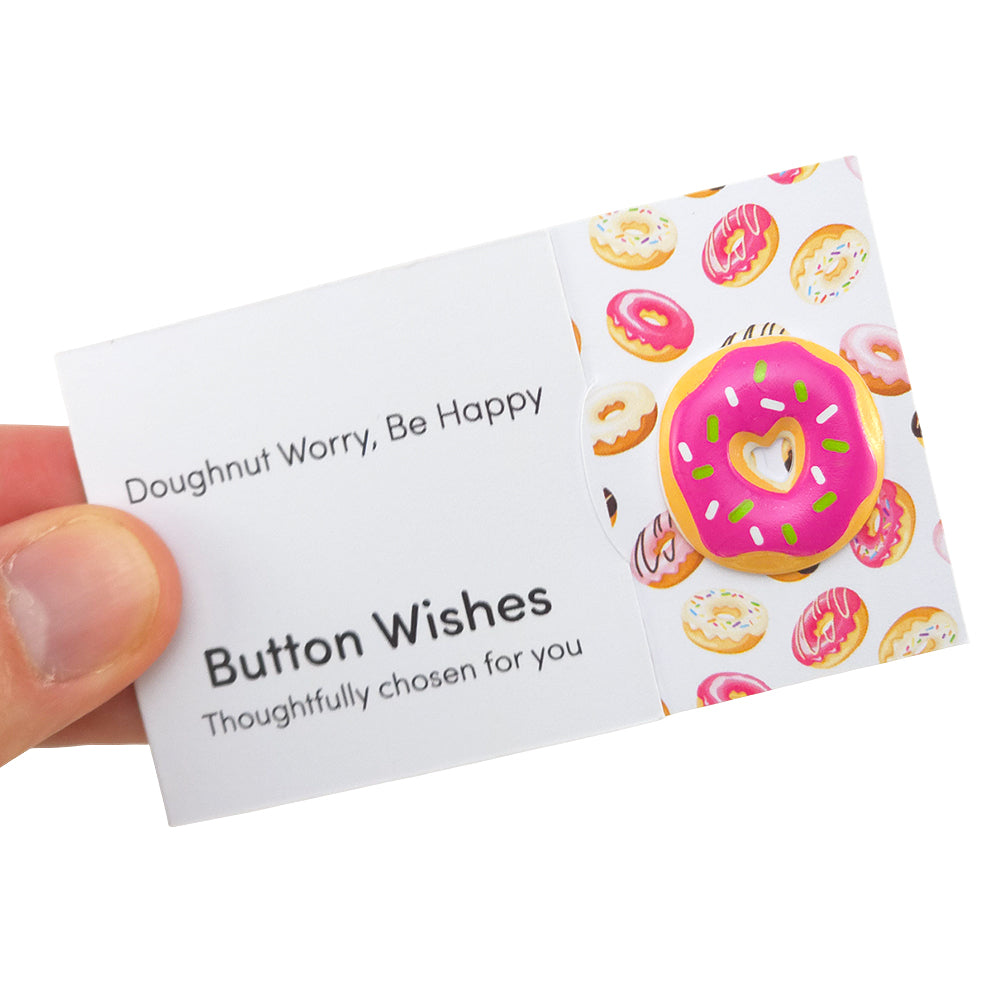 Doughnut Worry, Be Happy | Button Wishes Sew On Token | Cracker Filler ...